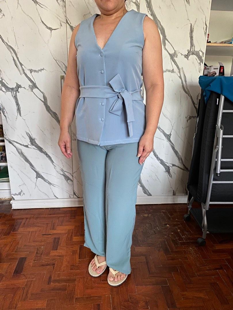 Pastel Blue Co-ords (Blouse & Pants), Women's Fashion, Dresses & Sets ...