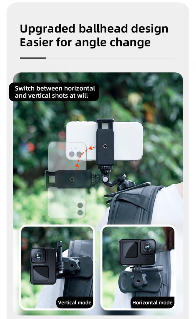 TELESIN Backpack Strap Bracket Mount for Action Cameras, Photography ...