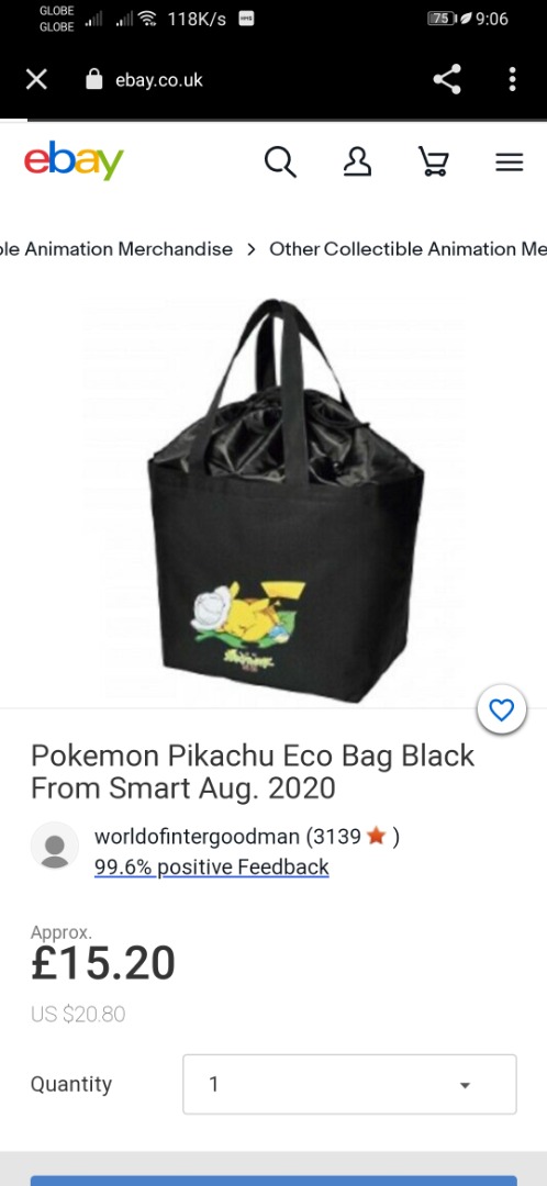 Unisex Authentic Pokemon Pikachu Sports/Shopping Bag Large, Women's ...