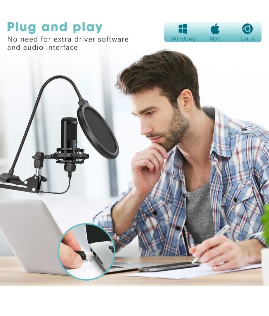 USB Microphone Kit for PC Computer, JEEMAK Professional Condenser ...