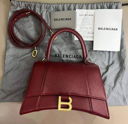 VGC 2021 Balenciaga Hourglass Small GRAINED Maroon GHW DB Strap Receipt ...