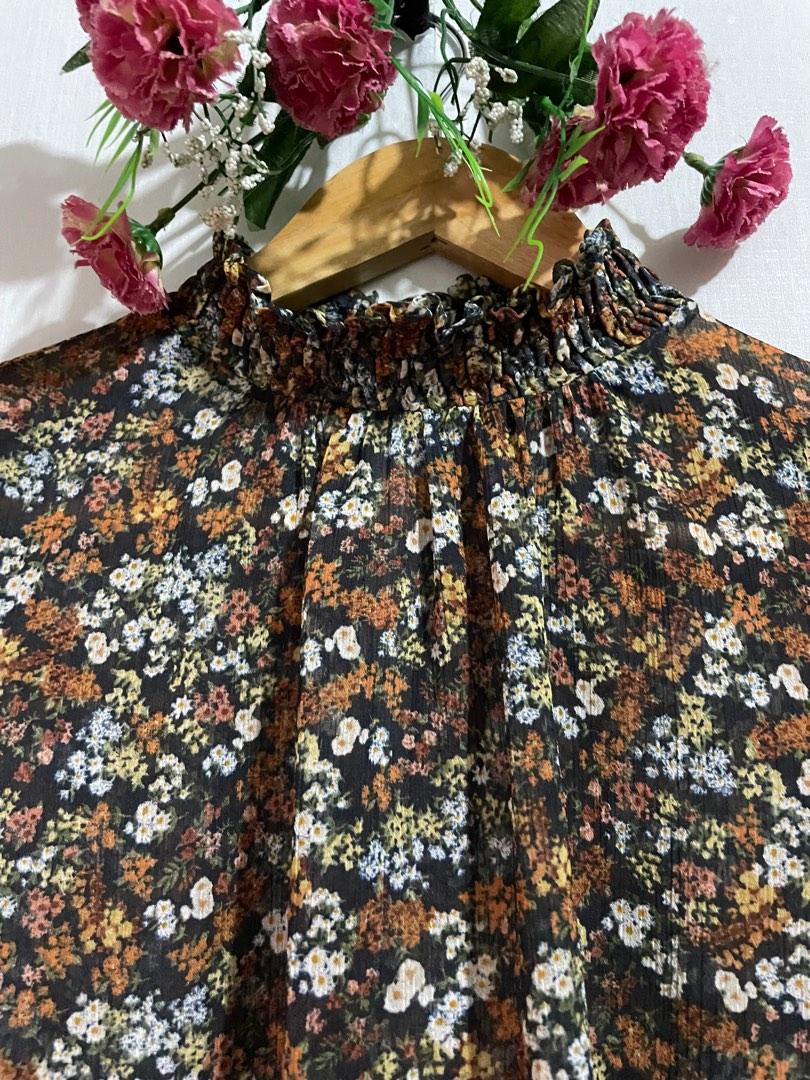 Zara floral drape top, Women's Fashion, Tops, Longsleeves on Carousell