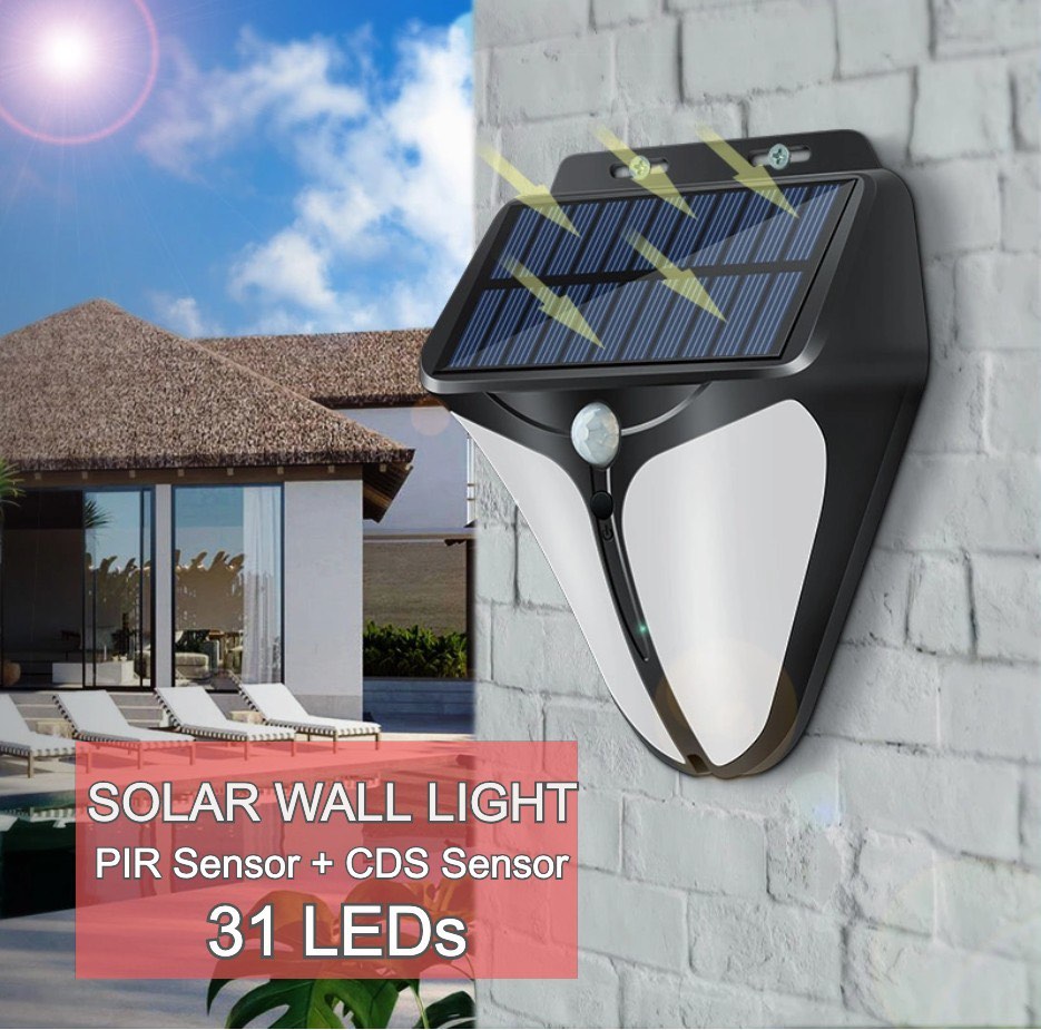 31 LED SOLAR Motion Sensor Wall Light PIR SENSOR CDS NIGHT SENSOR ...