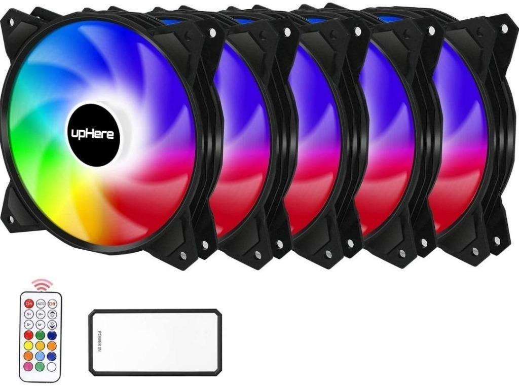 [440] upHere 5-Pack 120mm Silent Intelligent Control RGB Fan Adjustable Colorful Fans with ...
