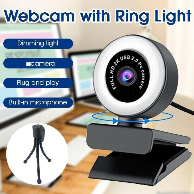 [524] 1080P Webcam with LED Ring Light Web Camera Auto Focus Adjustable ...