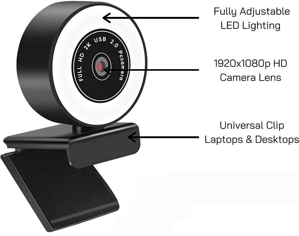 [524] 1080P Webcam with LED Ring Light Web Camera Auto Focus Adjustable ...