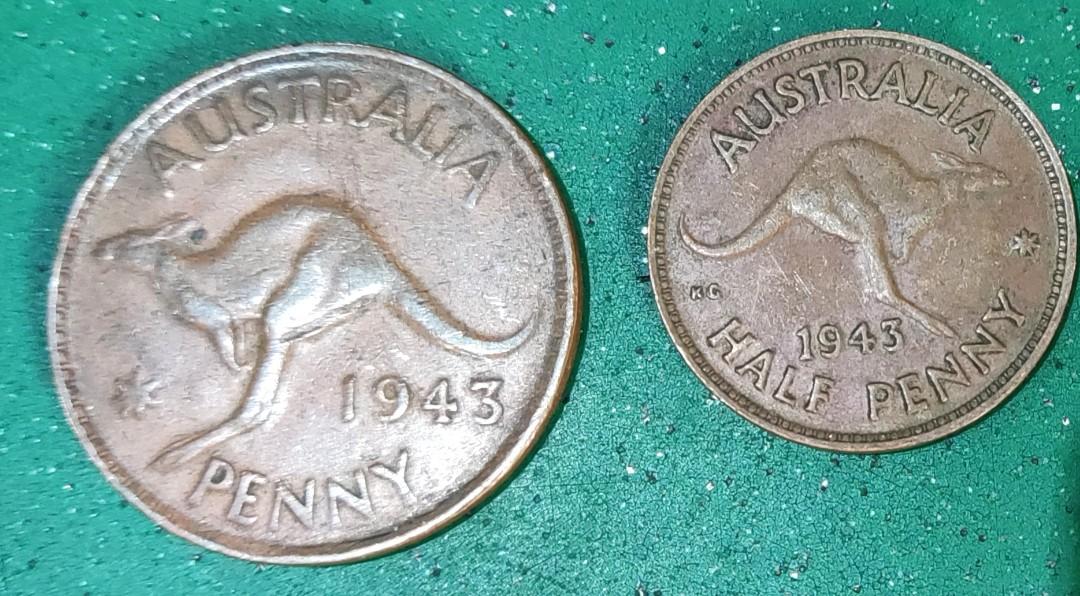 Australia Old Coin-one Penny,half Penny 1943, Hobbies & Toys ...