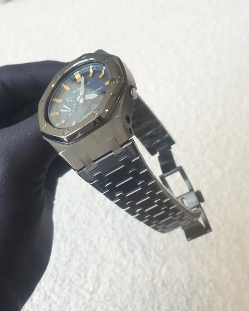 Casioak GA-2100 Blue Face Rose Gold index in Titanium Grey Metal ...