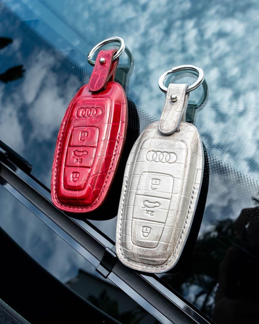 Custom made key fob covers for Audi in Grey Himalayan and Red Crocodile ...