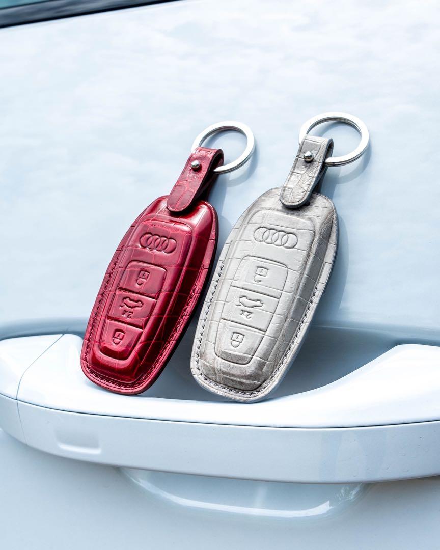 Custom made key fob covers for Audi in Grey Himalayan and Red Crocodile ...