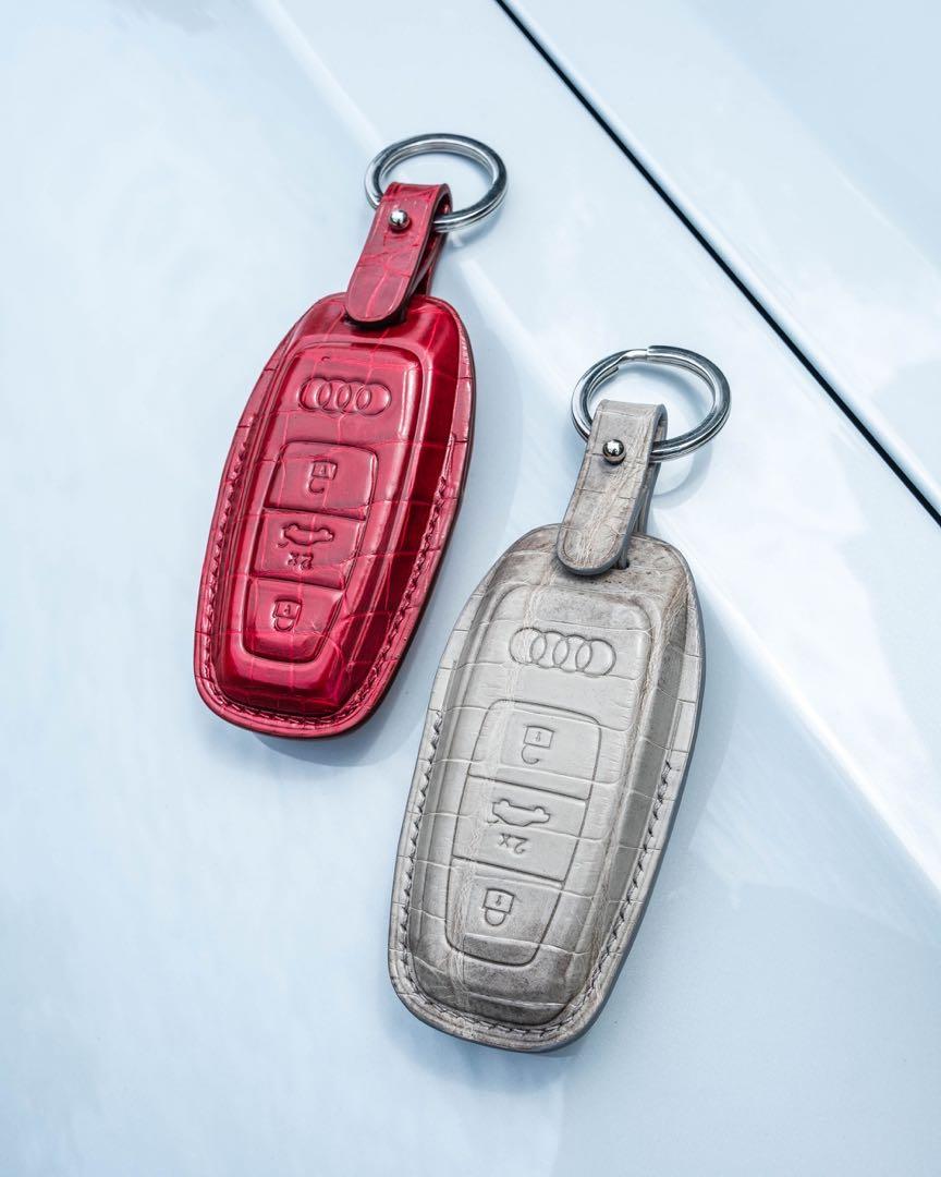Custom made key fob covers for Audi in Grey Himalayan and Red Crocodile ...