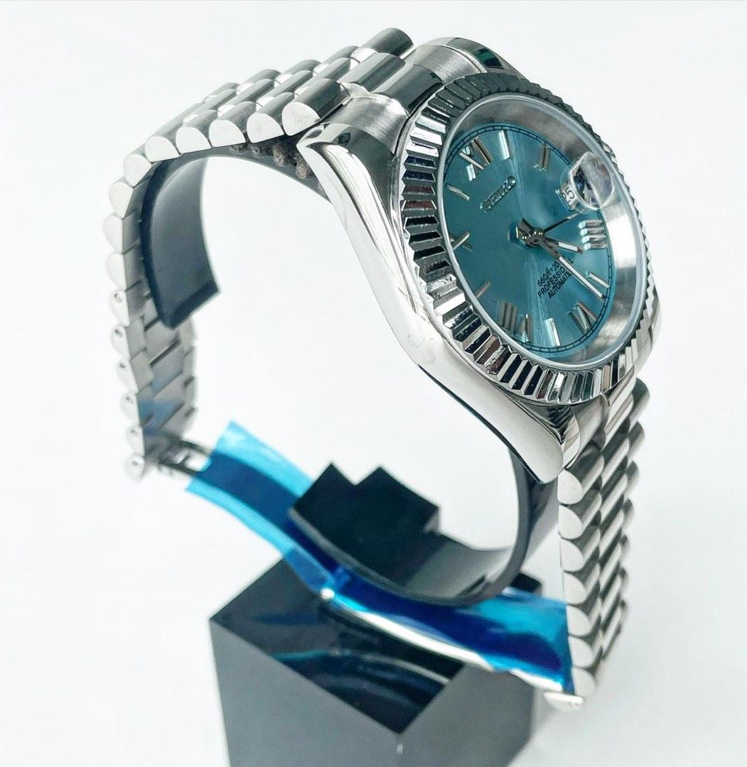 Custom Seiko Mod 39mm Ice Blue Fluted Roman DateJust President ...