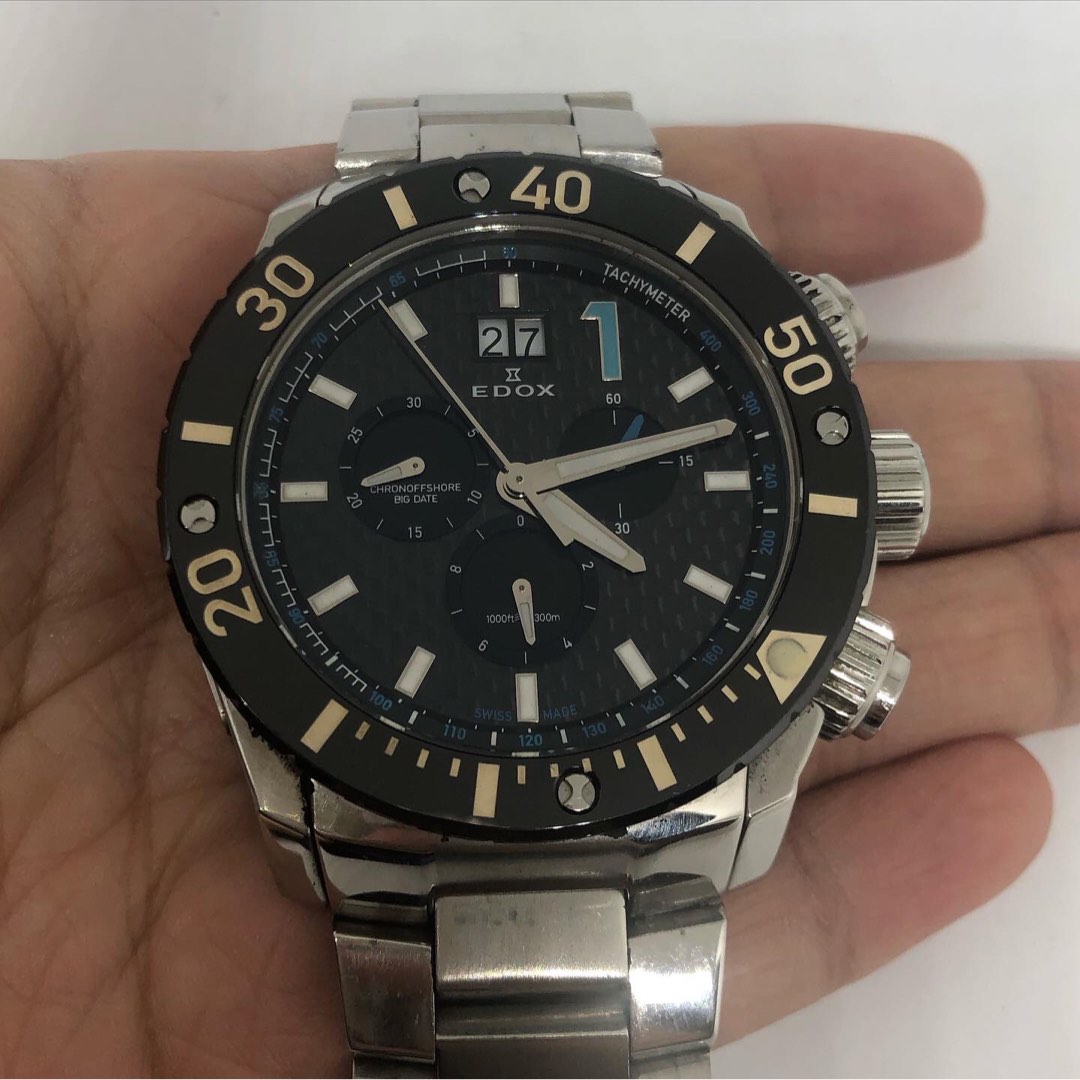 Edox Chronoffshore Swiss Made Chronograph Quartz Ceramic Bezel Carbon ...