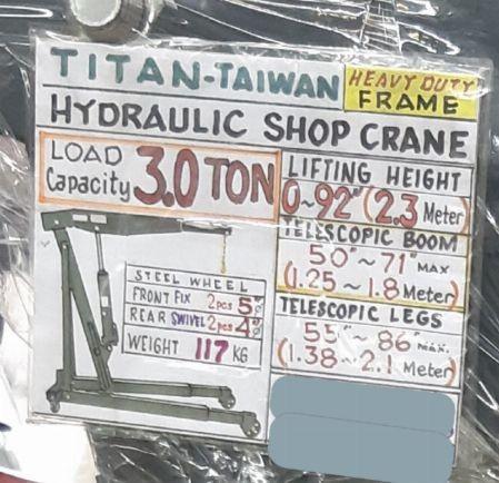 ENGINE CRANE CRANES HOIST HOISTS 3 TONS CAPACITY TAIWAN HYDRAULIC SHOP ...