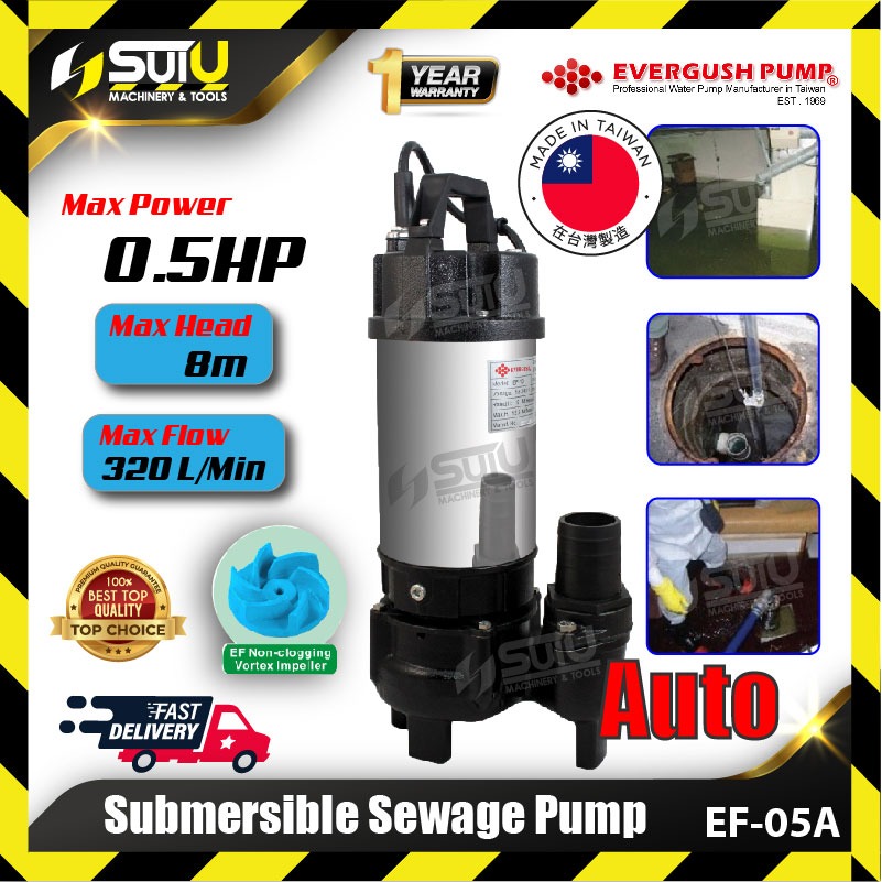 EVERGUSH EF-05A / EF05A 0.5HP Submersible Sewage Pump (Auto ...