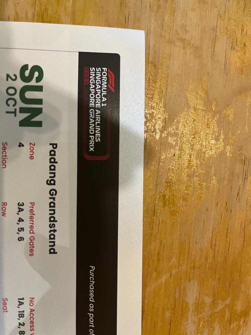 F1 Sunday Padang Grandstand 1x Ticket, Tickets & Vouchers, Event ...