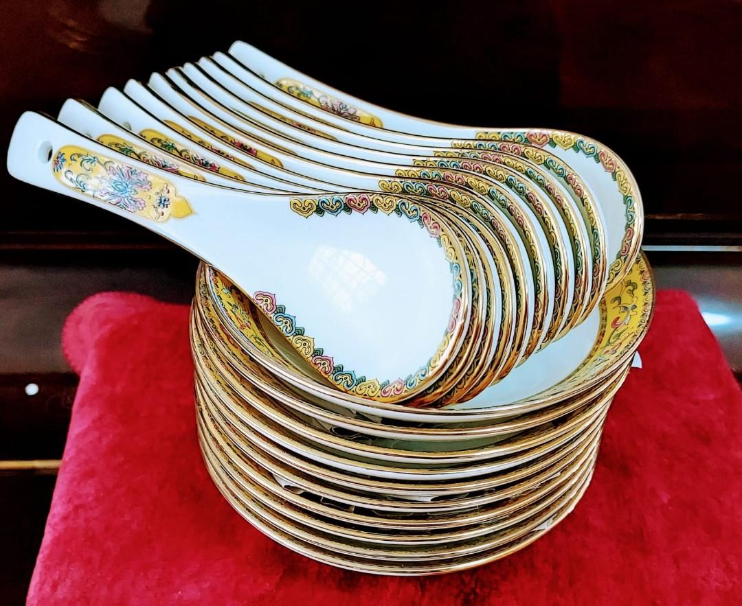 Golden Trim Bone China Enamel Dinner Set, Furniture & Home Living ...