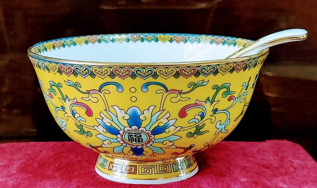 Golden Trim Bone China Enamel Dinner Set, Furniture & Home Living ...