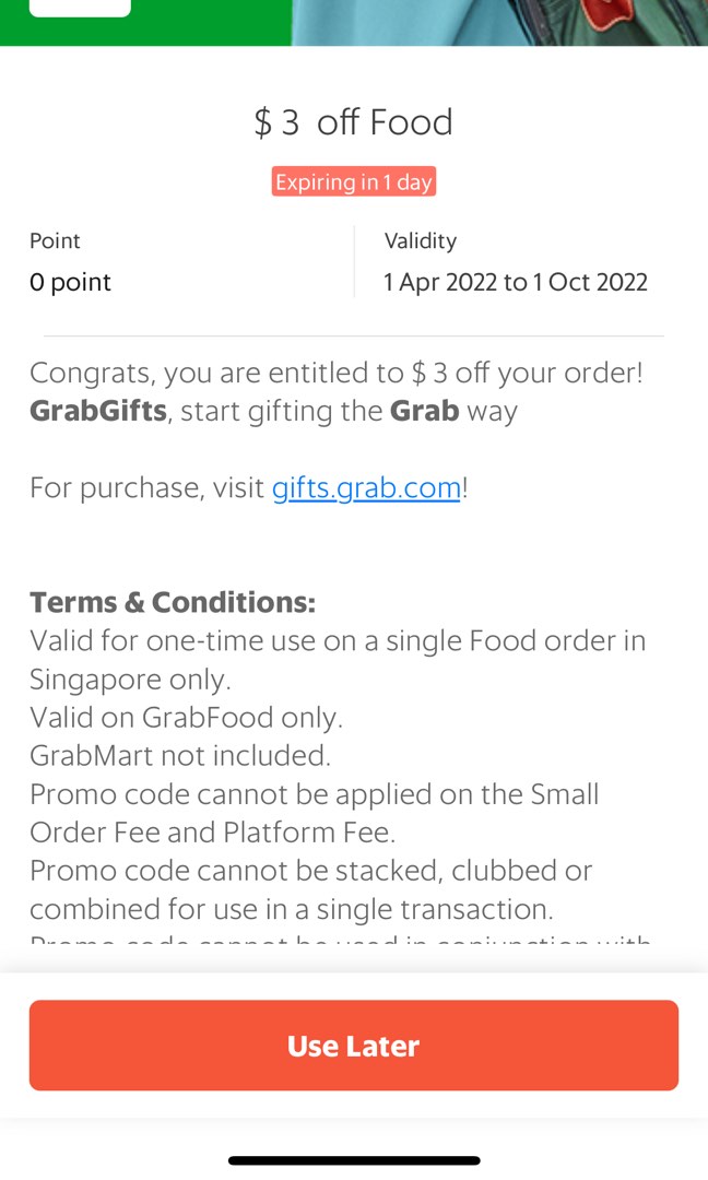 Grab food $3 voucher, Tickets & Vouchers, Vouchers on Carousell