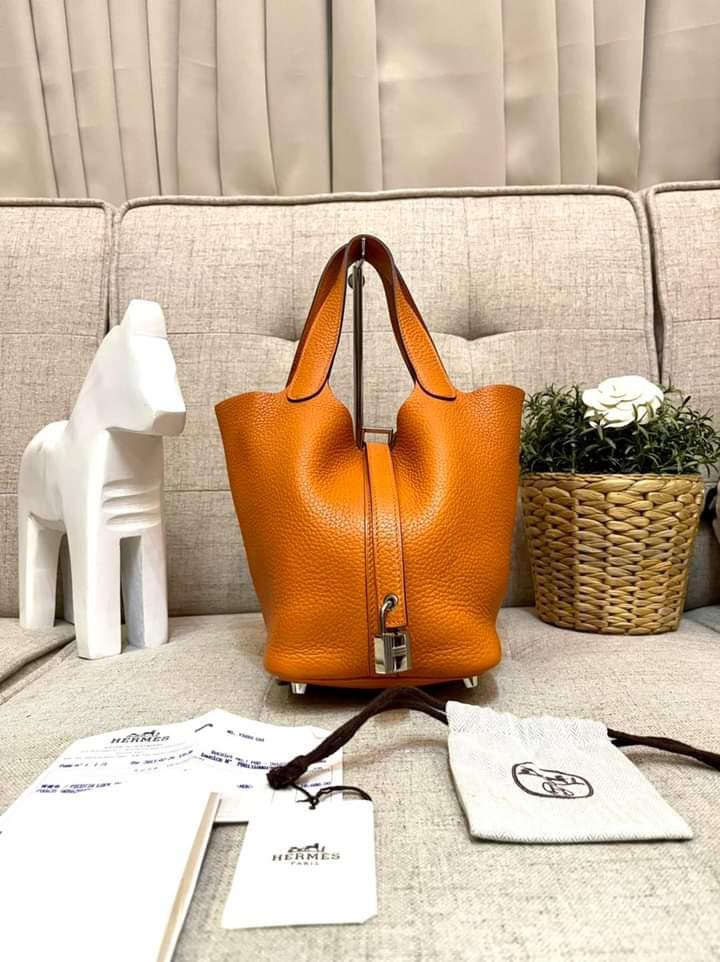 Hermes Picotin 18 Lock PM Handbag Orange Stamp P Square, Luxury, Bags ...