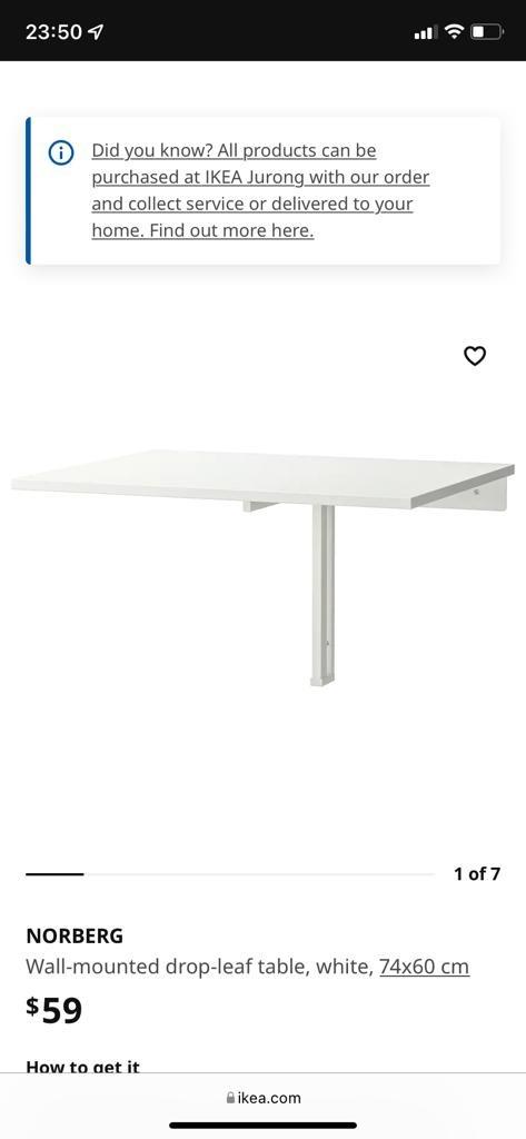 IKEA wall mounted table - Norberg, Furniture & Home Living, Furniture ...