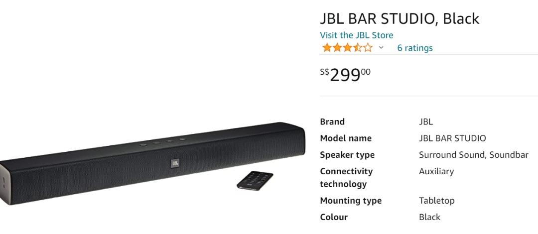 JBL Bar Studio Noir 2.0 Channel Bluetooth Soundbar, Audio, Soundbars ...