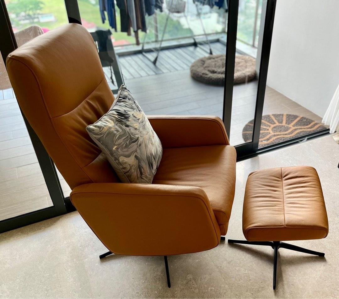 Almost New Leather Recliner Chair with leg rest, Furniture & Home ...