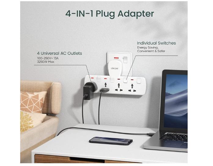 LENCENT Multi Plug Extension Socket, 4 Way Electrical Outlet Extender ...