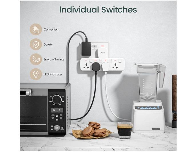 LENCENT Multi Plug Extension Socket, 4 Way Electrical Outlet Extender ...