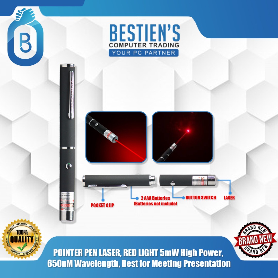 POINTER PEN LASER, RED LIGHT 5mW High Power, 650nM Wavelength, Best for Meeting Presentation ...