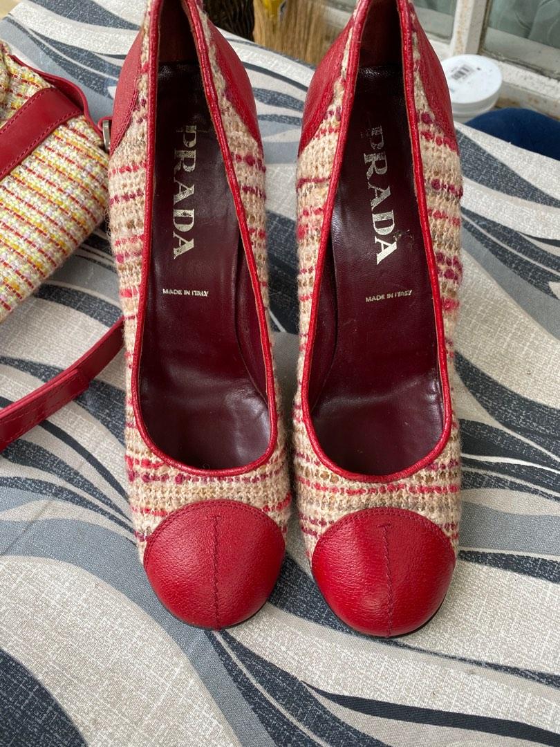 Prada tweed red pumps, Women's Fashion, Footwear, Heels on Carousell