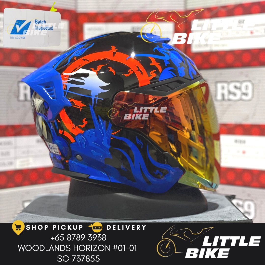 PSB APPROVED! EVO RS9 Samurai Blue open face motorcycle helmet with sun ...