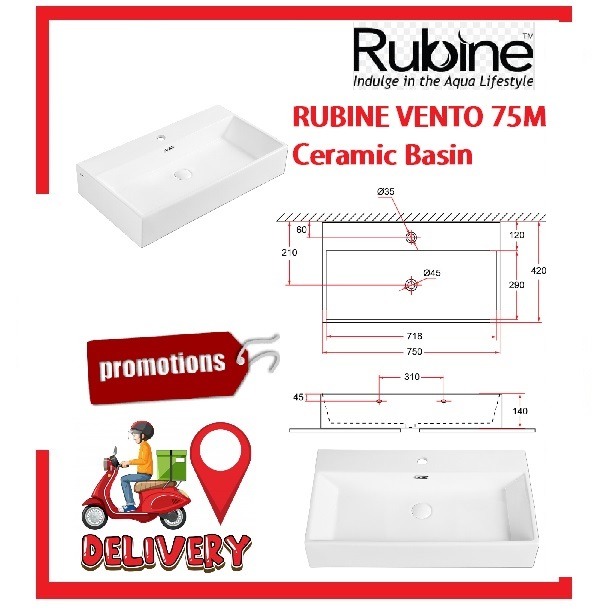 RUBINE VENTO 75M Ceramic Basin / FREE EXPRESS DELIVERY, Babies & Kids ...