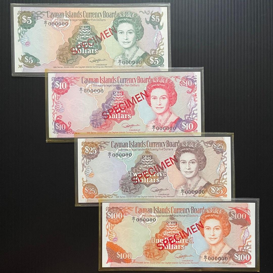 SET 1991 CAYMAN ISLANDS 5 10 25 100 Dollars P-12s 13s 14s 15s UNC > COLOURFUL QUEEN E II ...