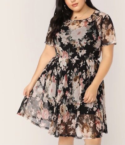 SHEIN Curves Floral Print Sheer Dress, Women's Fashion, Dresses & Sets ...