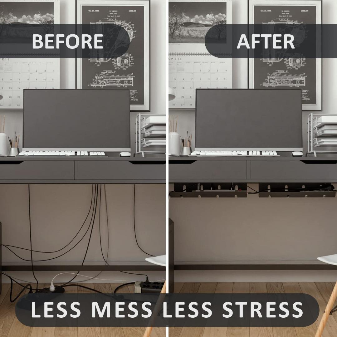 Stilemo Under Desk Cable Management Tray, 2 Pack - Ultra-Sturdy Under ...