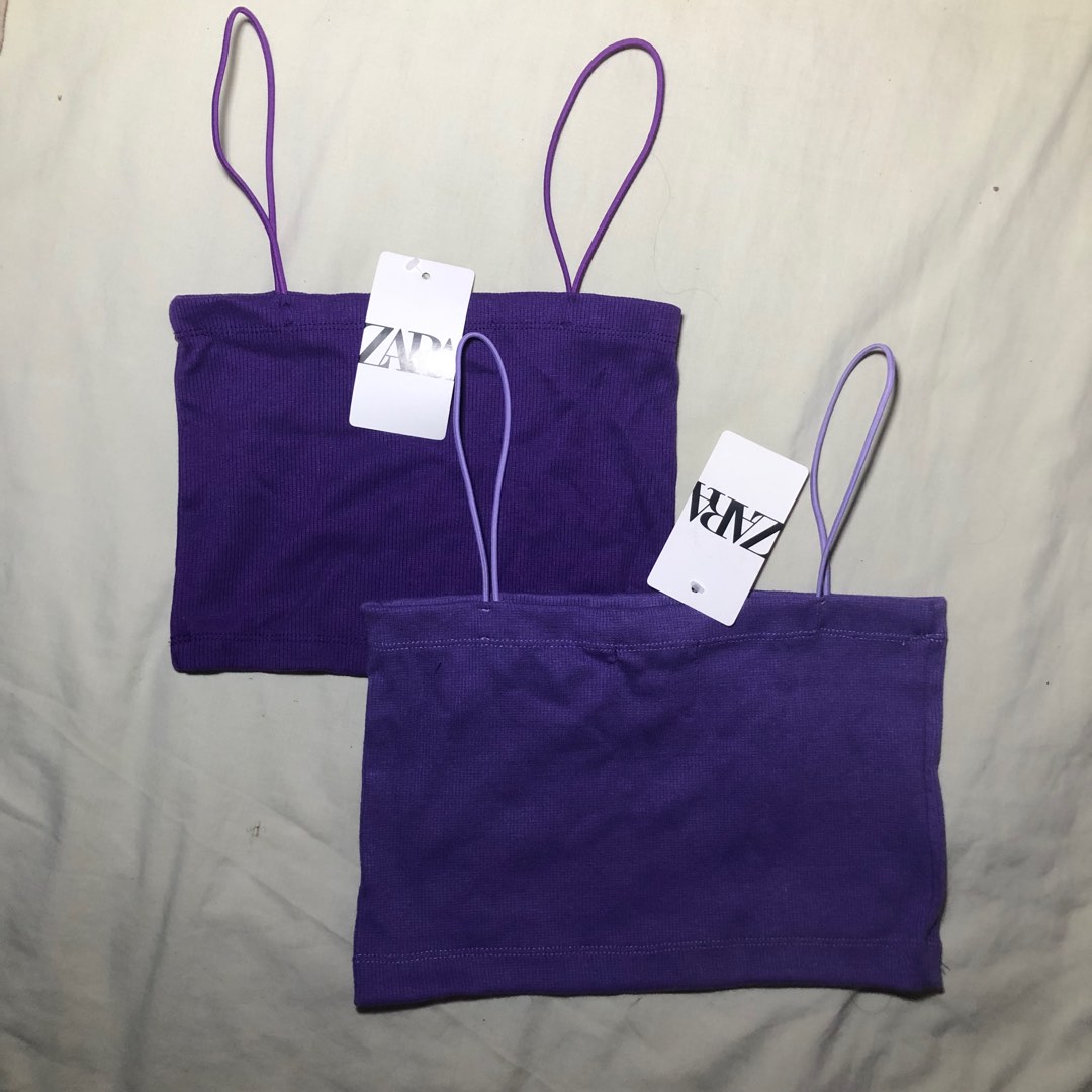 String Tube Strappy Purple Violet Crop Top, Women's Fashion, Tops ...