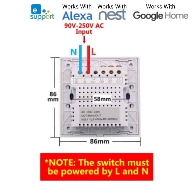 (Switch only) Sonoff T1 UK 2 Gang WiFi & RF 86 Type Smart Wall Touch ...