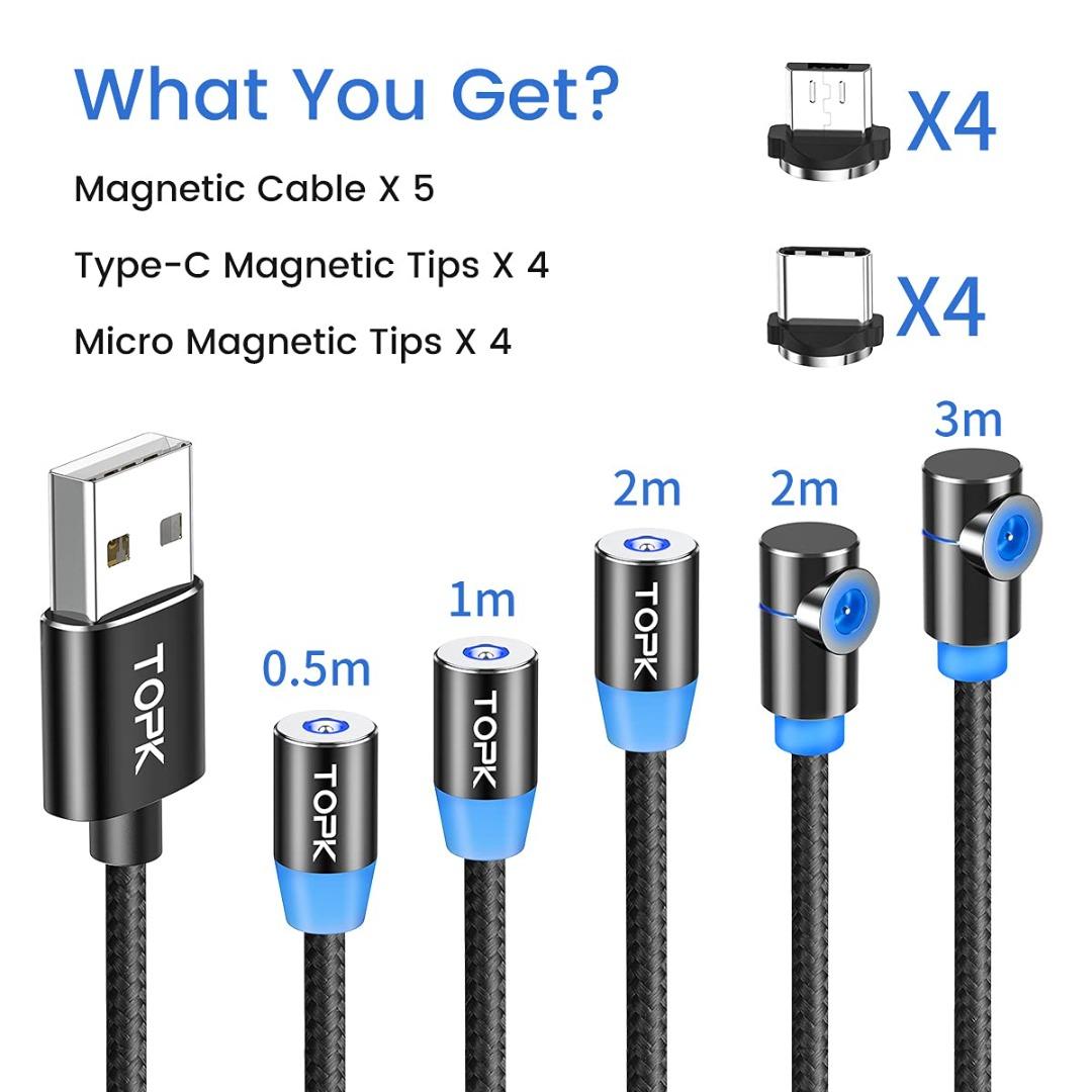 TOPK Magnetic Charging Cable (5 Pack), USB 2-in-1 MultIple Magnetic ...