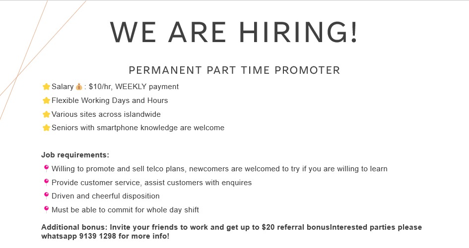 We Are Hiring Permanent Part Time Promoter $10/hour, Everything Else on ...