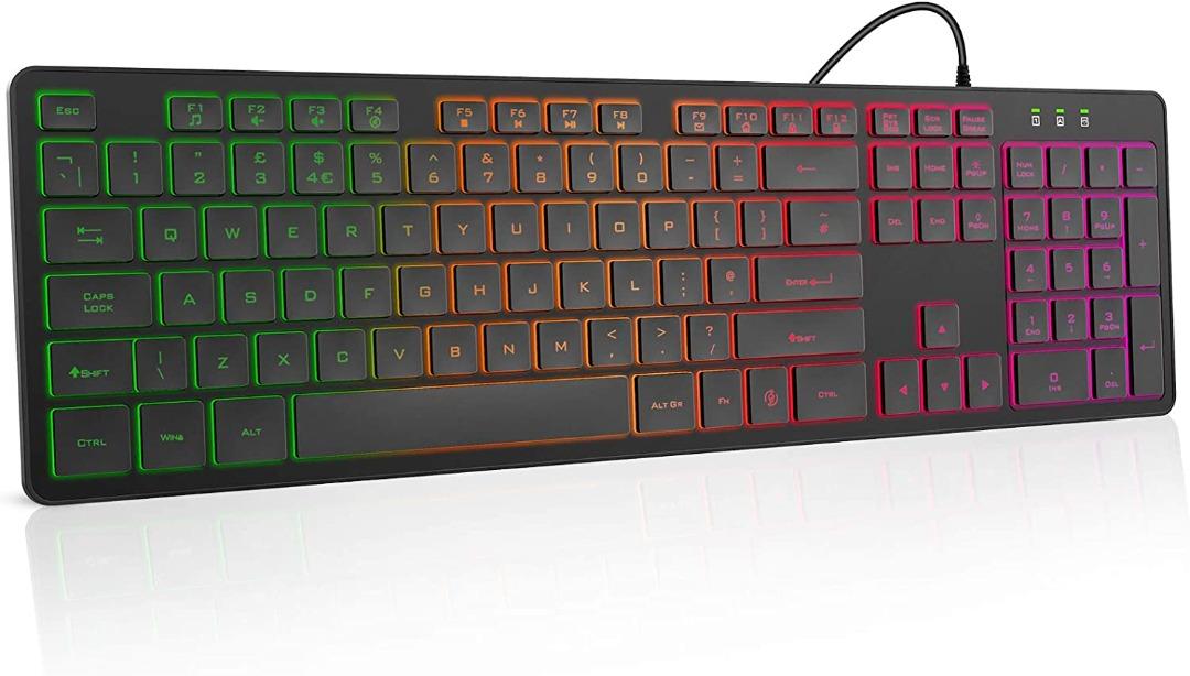 Wired Keyboard, WisFox USB Backlit Keyboard with 105 Keys for Windows ...