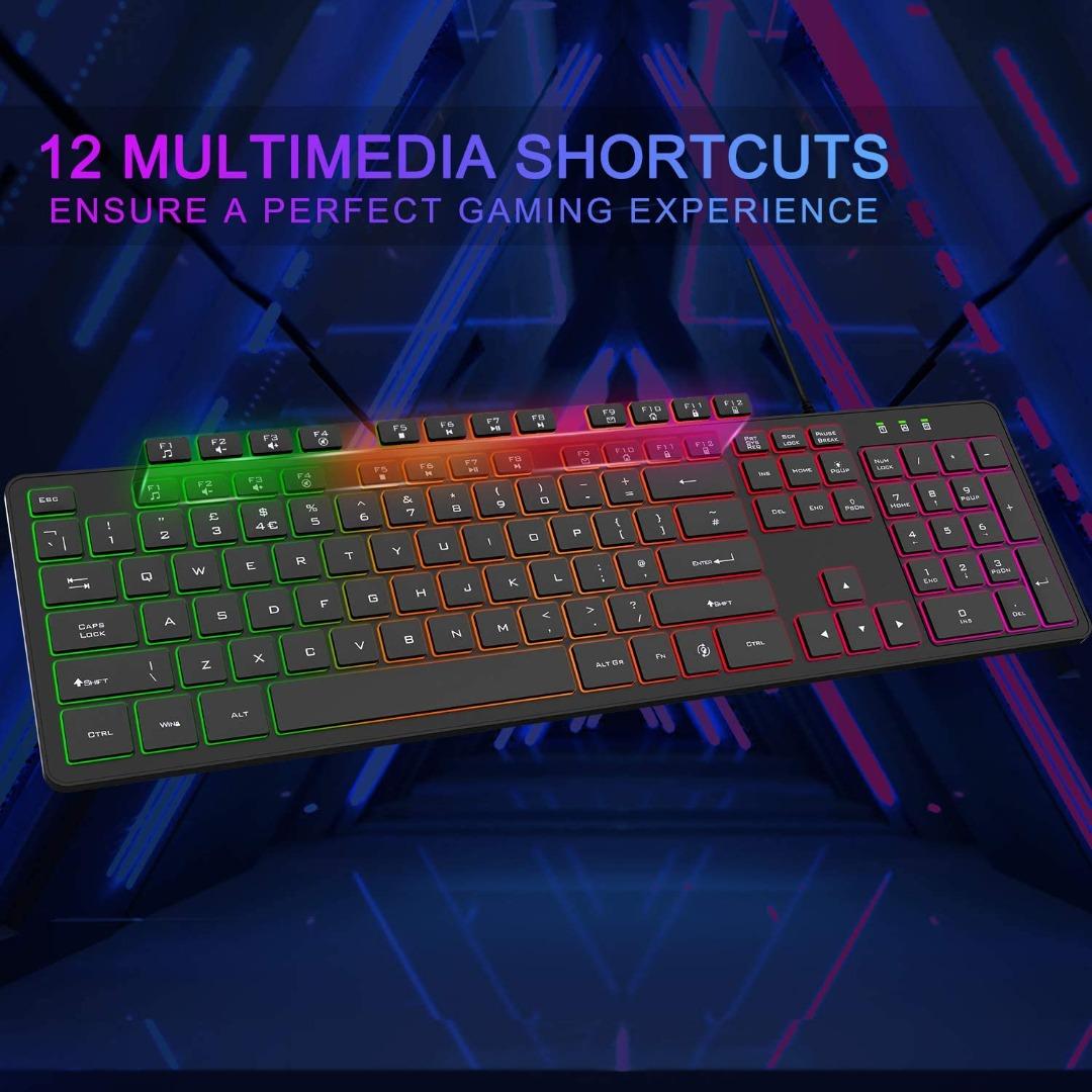 Wired Keyboard, WisFox USB Backlit Keyboard with 105 Keys for Windows ...