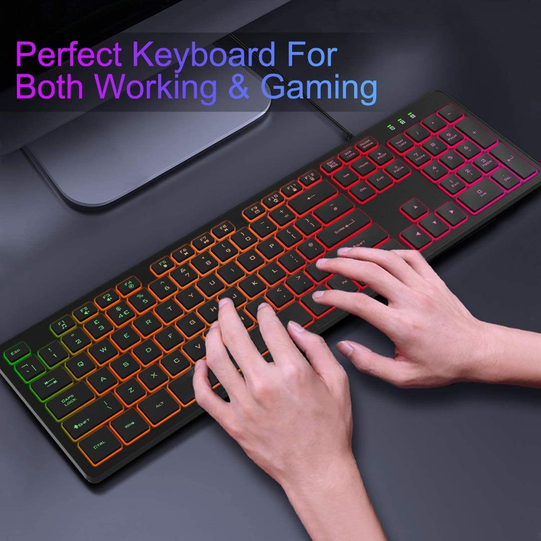 Wired Keyboard, WisFox USB Backlit Keyboard with 105 Keys for Windows ...