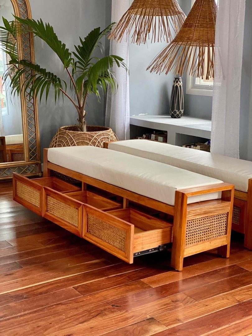 Wooden bench with Solihiya design drawers, Furniture & Home Living ...