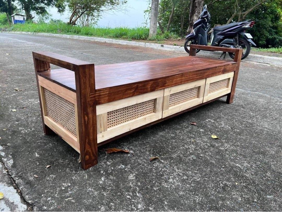 Wooden bench with Solihiya design drawers, Furniture & Home Living ...