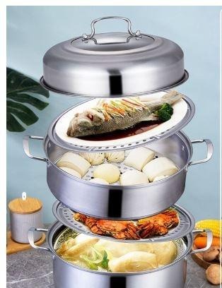 30CM Stainless Steel 3-Tier Steam Cooker pot, Kitchen Multi-function ...