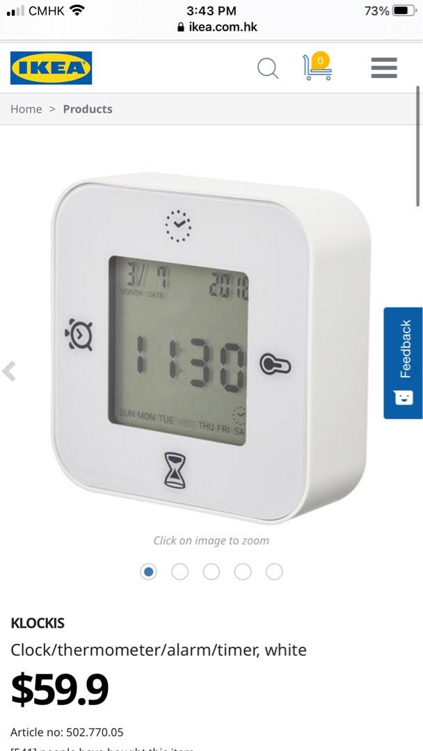 (原價$60) 全新 IKEA clock KLOCKIS 四合一 白色 時鐘 / 溫度計 / 鬧鐘 / 計時器 white colour 4-in-1 Clock / thermometer ...