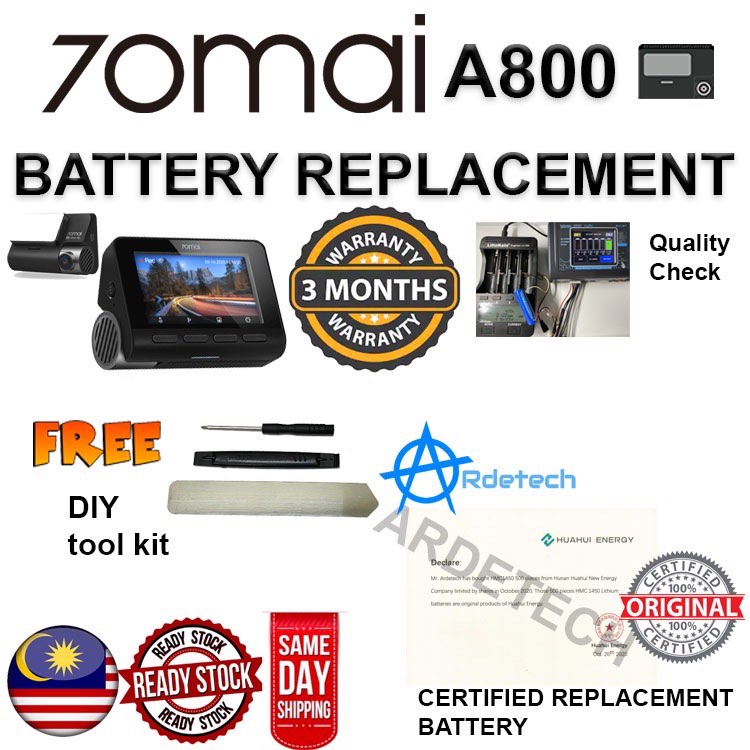 70mai Battery A800 A800S ORIGINAL (CERTIFIED) Replacement Repair 70 Mai Dashcam, Auto ...