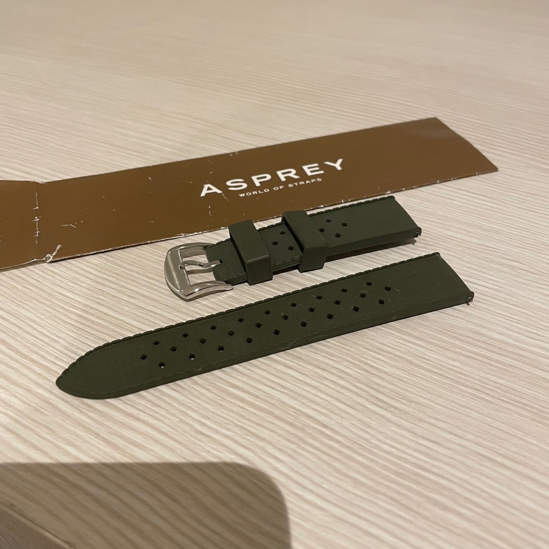 ASPREY dark green rubber 22mm watch strap (Veloci Sports) with quick ...