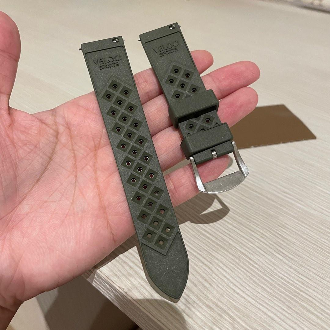 ASPREY dark green rubber 22mm watch strap (Veloci Sports) with quick ...